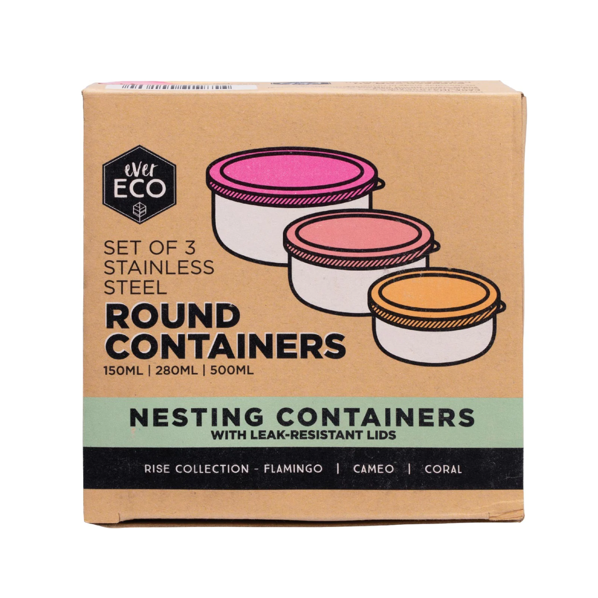 Stainless Steel Round Containers Set of 3 - Leak Resistant (Rise Colle ...